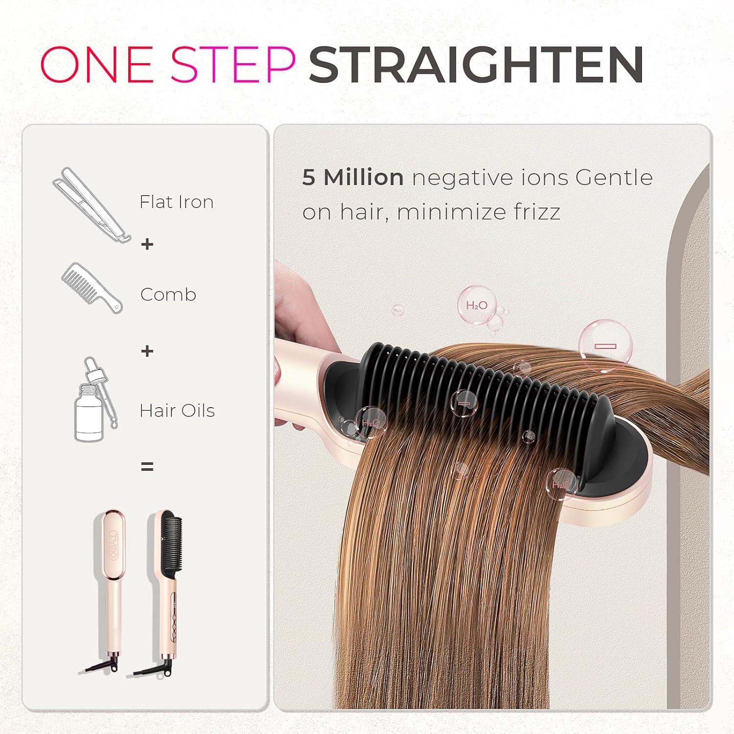 TYMO Ring Plus Ionic Hair Straightener Brush – Straightening Comb with ...